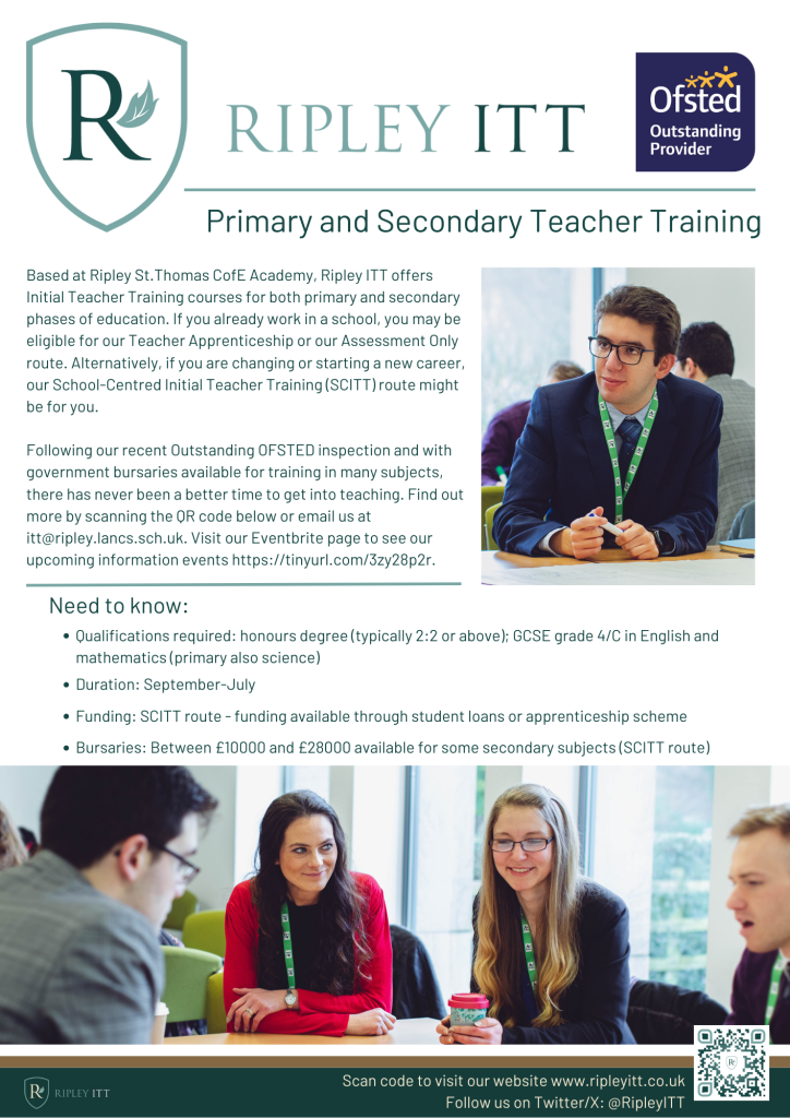 It's time to train to teach with Ripley ITT - Ripley St Thomas